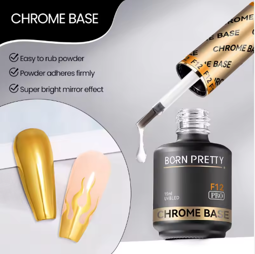BORN PRETTY PRO Chrome Base Gel – Mirror Metallic No-Wipe Gel - Glamscape